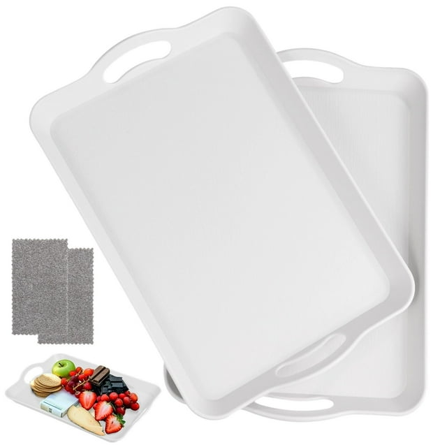 2 PCS Large Serving Tray with Handles, 16.2 x 11 Inches Rectangular ...