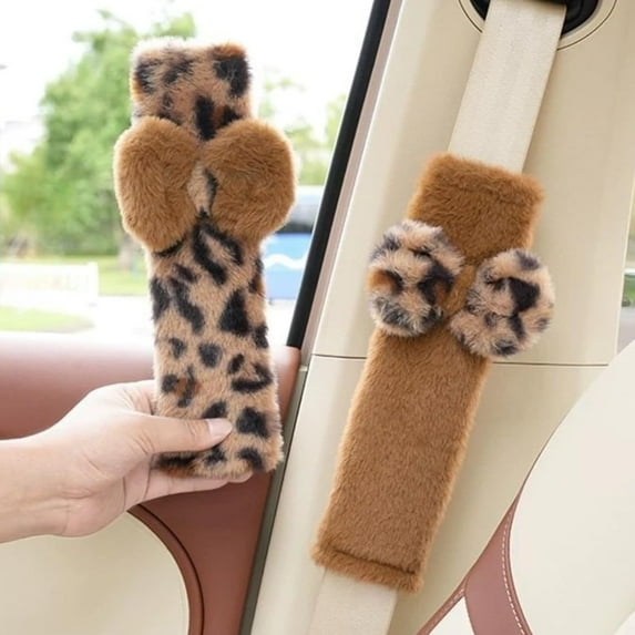 2 PCS Leopard Bow Seat Belt Cover Pad, Seatbelt Covers for Women Adults ...