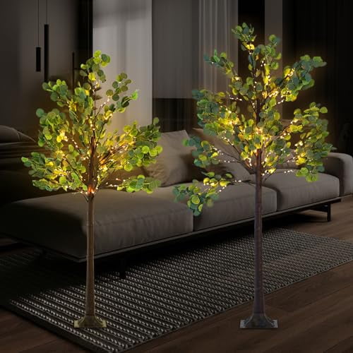 2 PCS Lighted Eucalyptus Tree 6FT, Artificial Eucalyptus Tree Outdoor ...