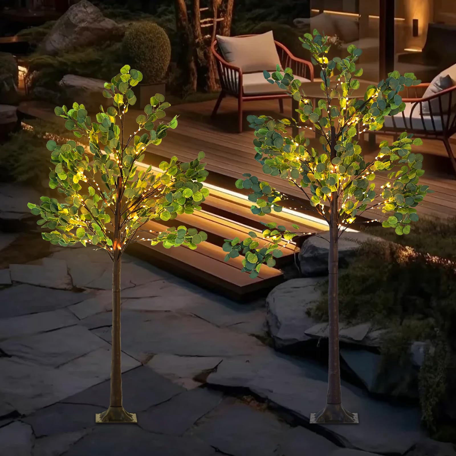 2 PCS Lighted Eucalyptus Tree 6FT, Artificial Eucalyptus Tree Outdoor ...