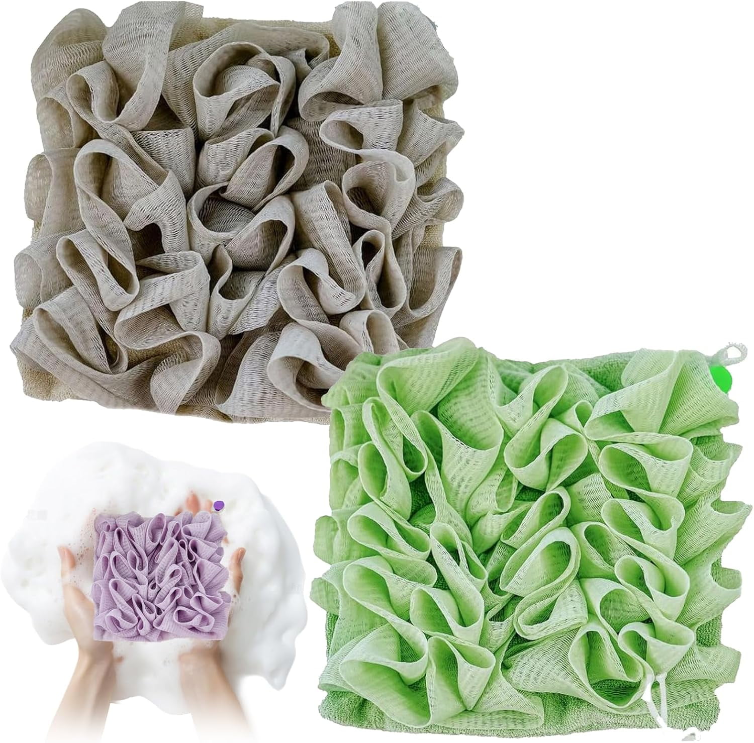 2 PCS Luffa That Holds Bar of Soap, 2 in 1 Loofah Sponge Washcloth ...