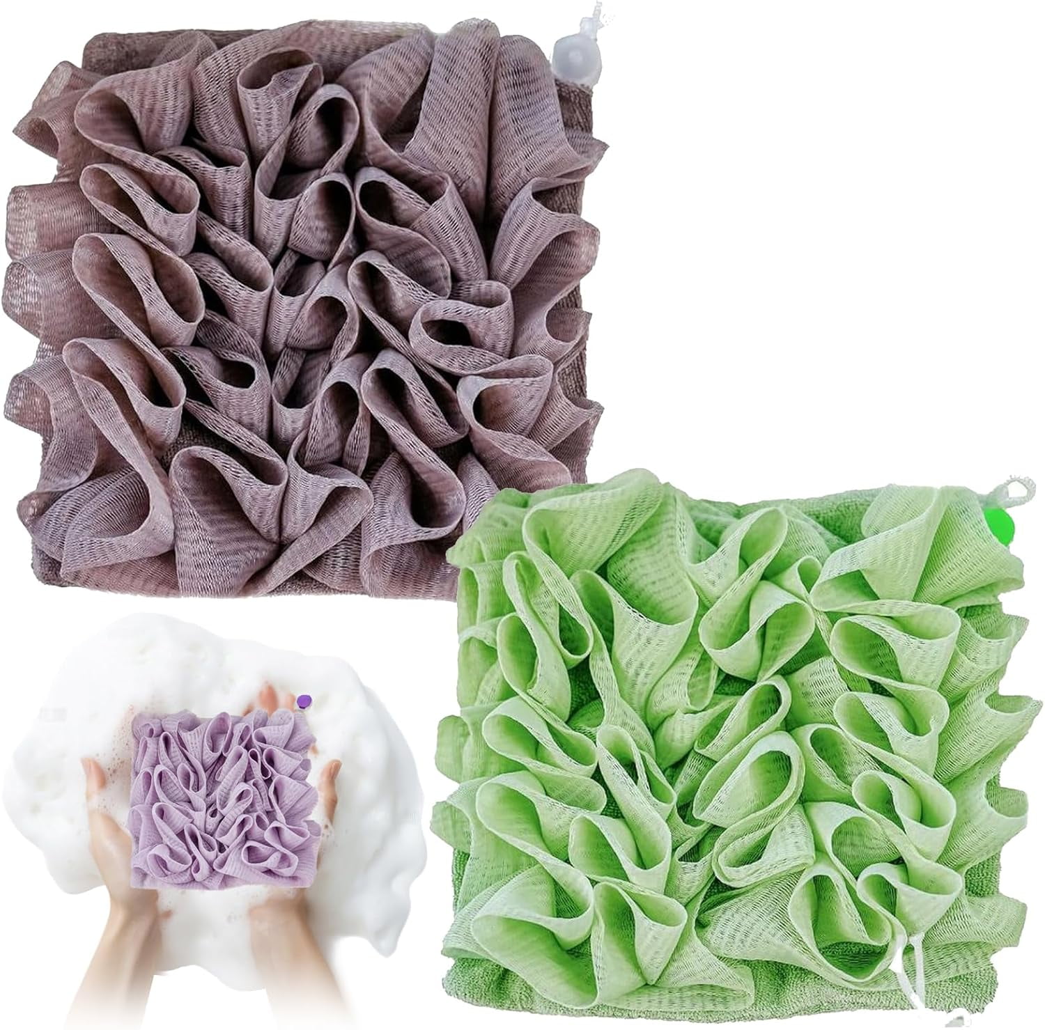 2 PCS Luffa That Holds Bar of Soap, 2 in 1 Loofah Sponge Washcloth ...