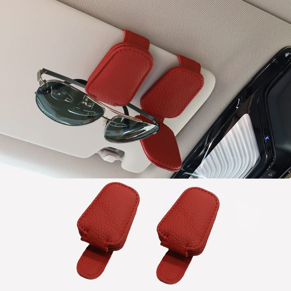 2 PCS Magnetic Car Glass Holder Sun Visor, Leather Sunglasses Holder ...