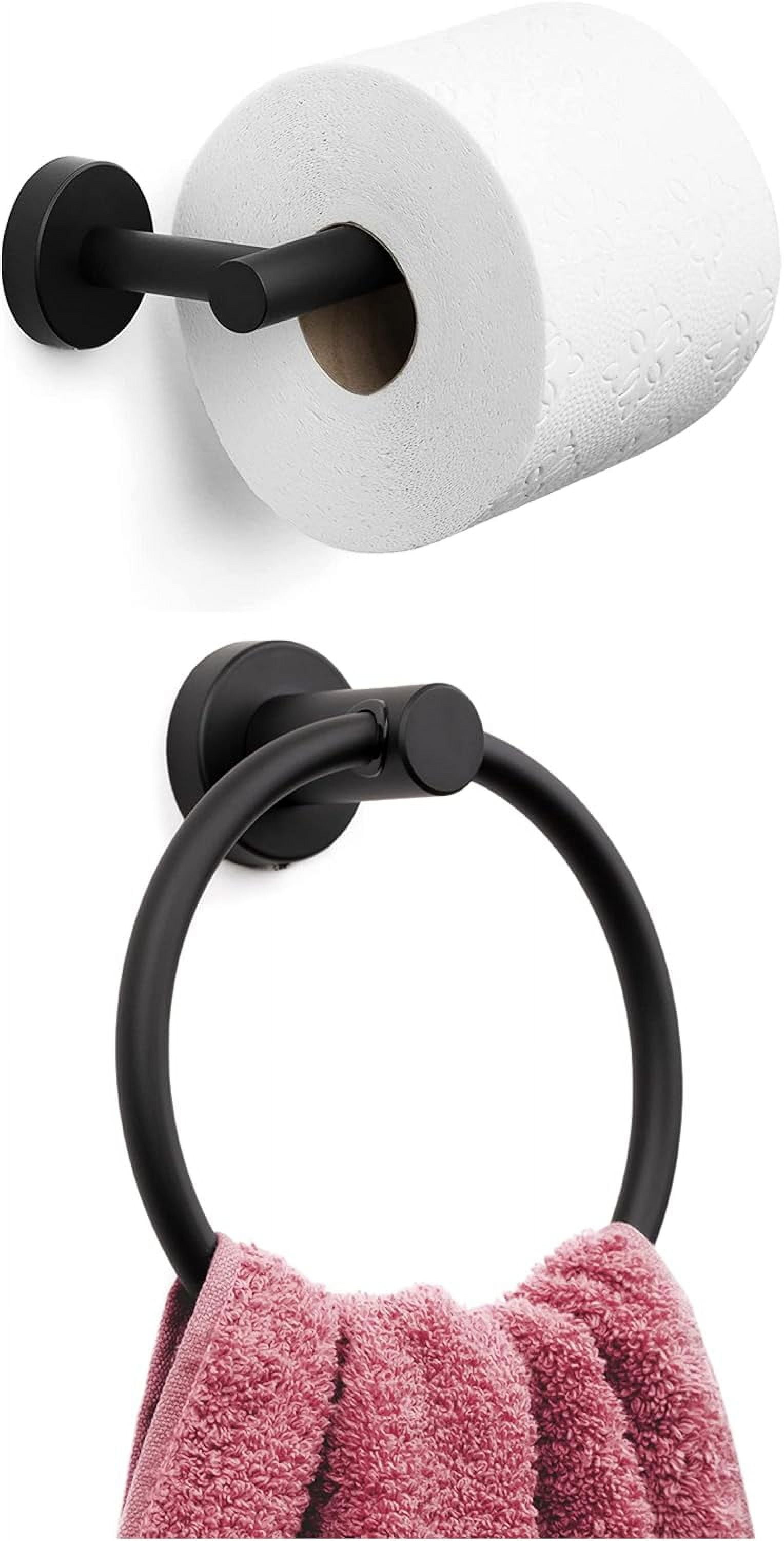 2 PCS Matte Black Bathroom Hardware Set - Wall-Mounted Hand Towel ...