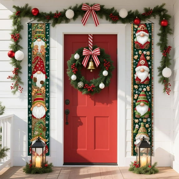 2 PCS Merry Christmas Door Banner, Vertical Hanging Christmas Front ...