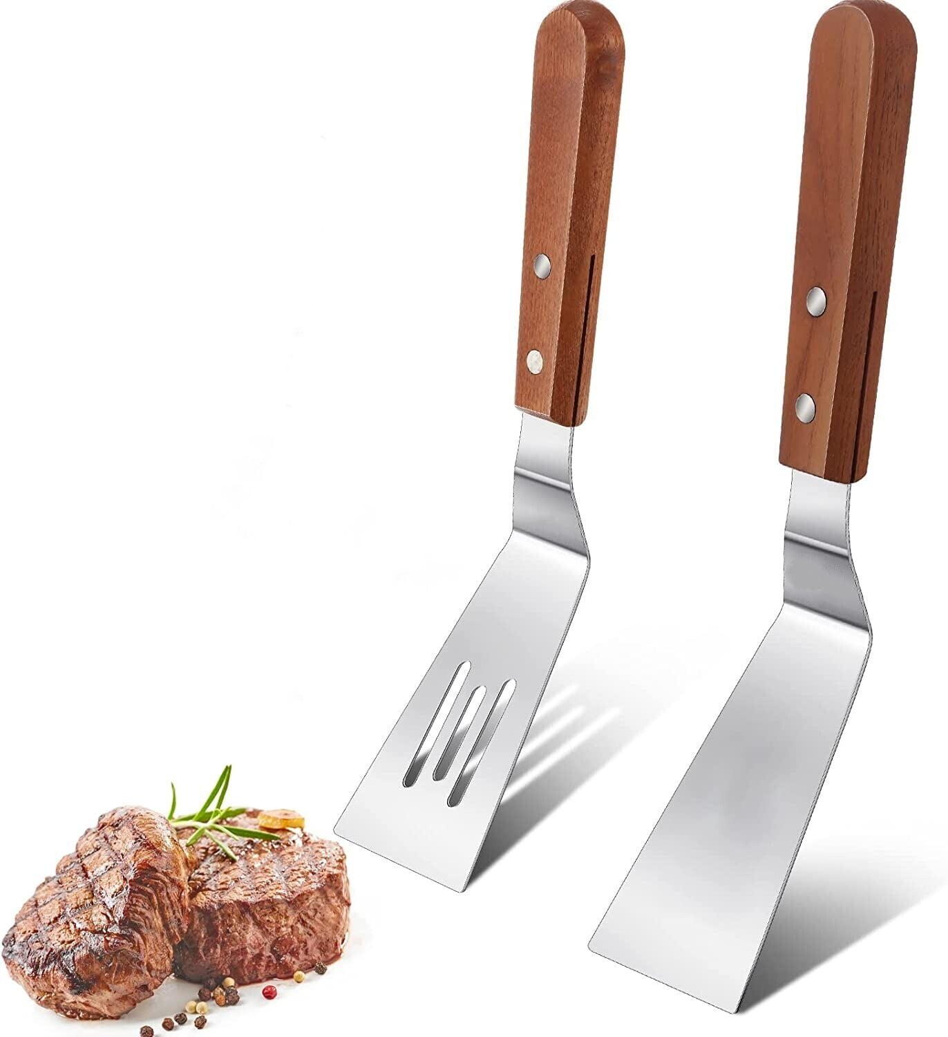 2 PCS Metal Spatula, Stainless Steel Grill Spatula Slotted Spatula ...