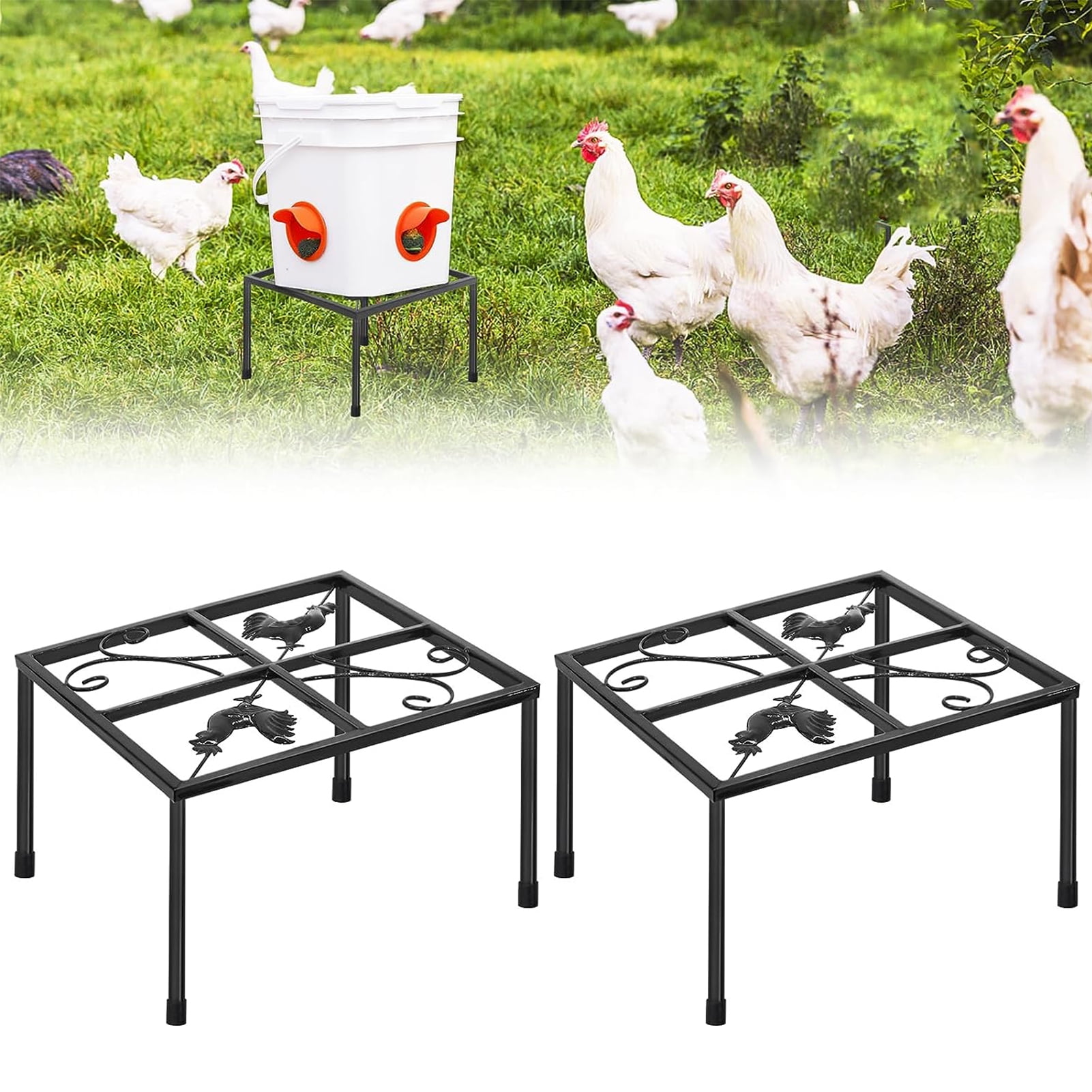 2 PCS Metal Stand for Chicken Feeder Waterer, Iron Square Stand with 4 ...