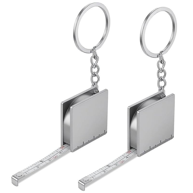 2 PCS Mini Tape Measure Keychain Metal, Metric Scales Silver ...