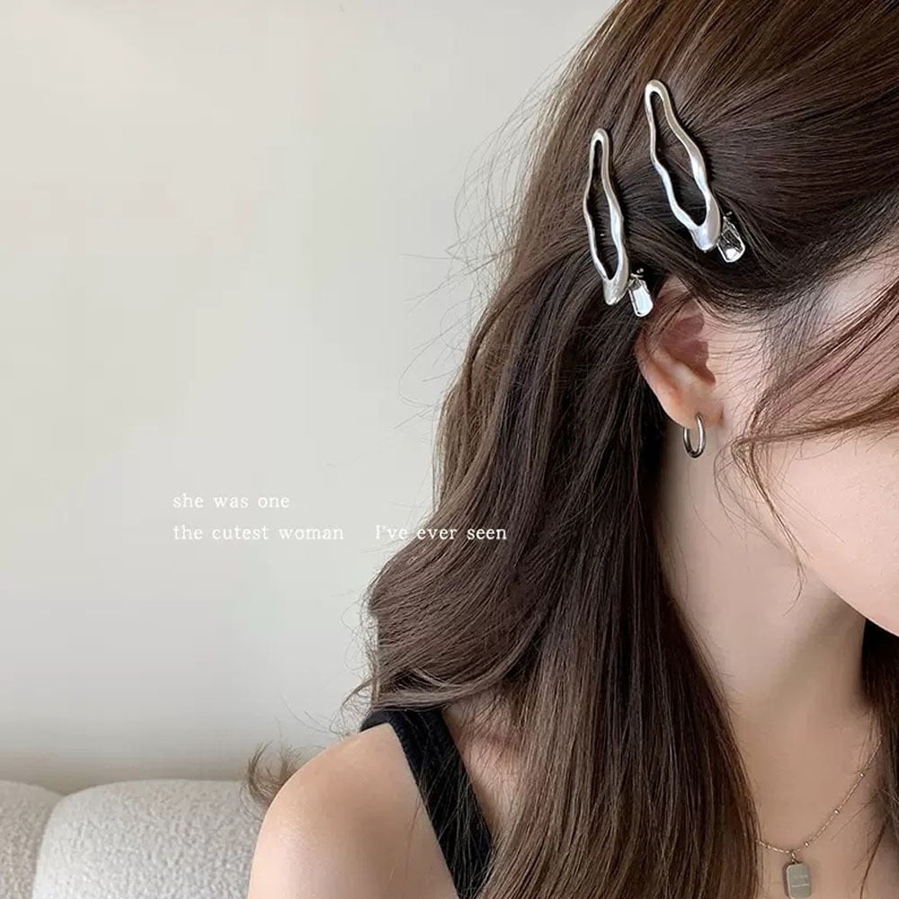 2 PCS Minimalist Silver Hairpins Sleek Duckbill Clips for Side Hair and ...