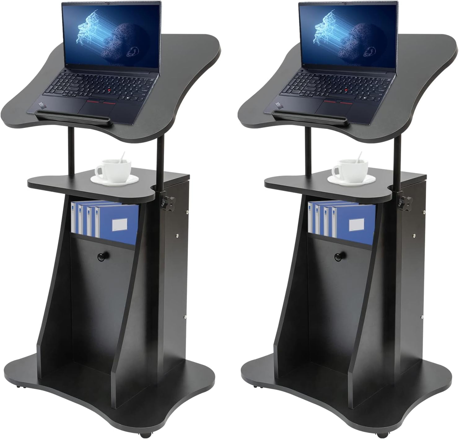 2 PCS Mobile Laptop Cart Podium Adjustable Height Laptop Pulpit with 3 ...