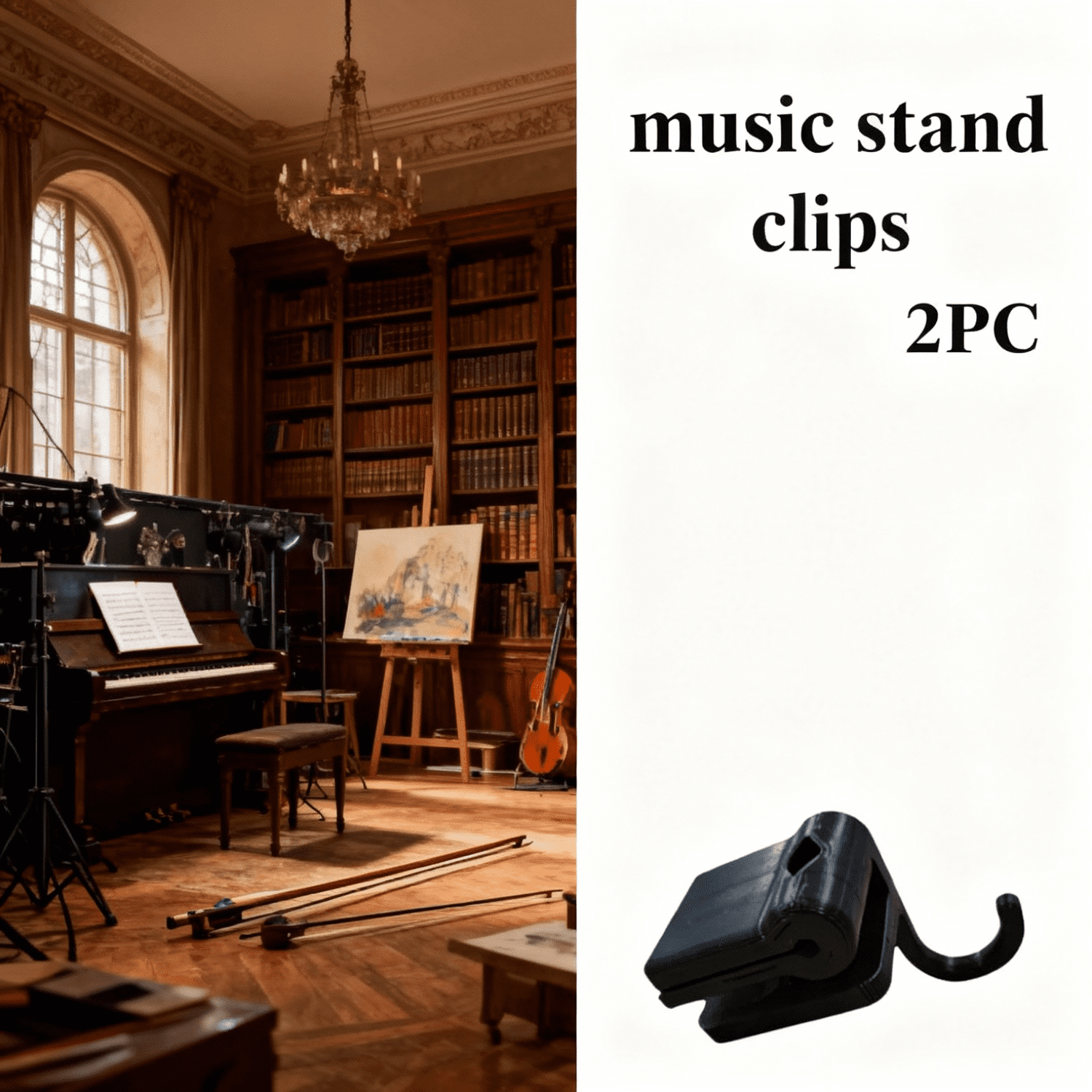 2 PCS Music Stand Clip with Bow Hook & Pencil Holder - Clip-On Space ...