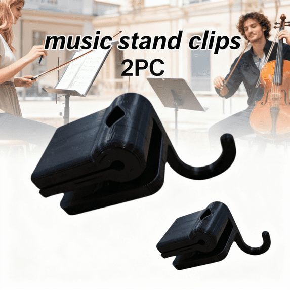2 PCS Music Stand Clip with Foldable Bow Hook & Pencil Holder - Clip-On ...