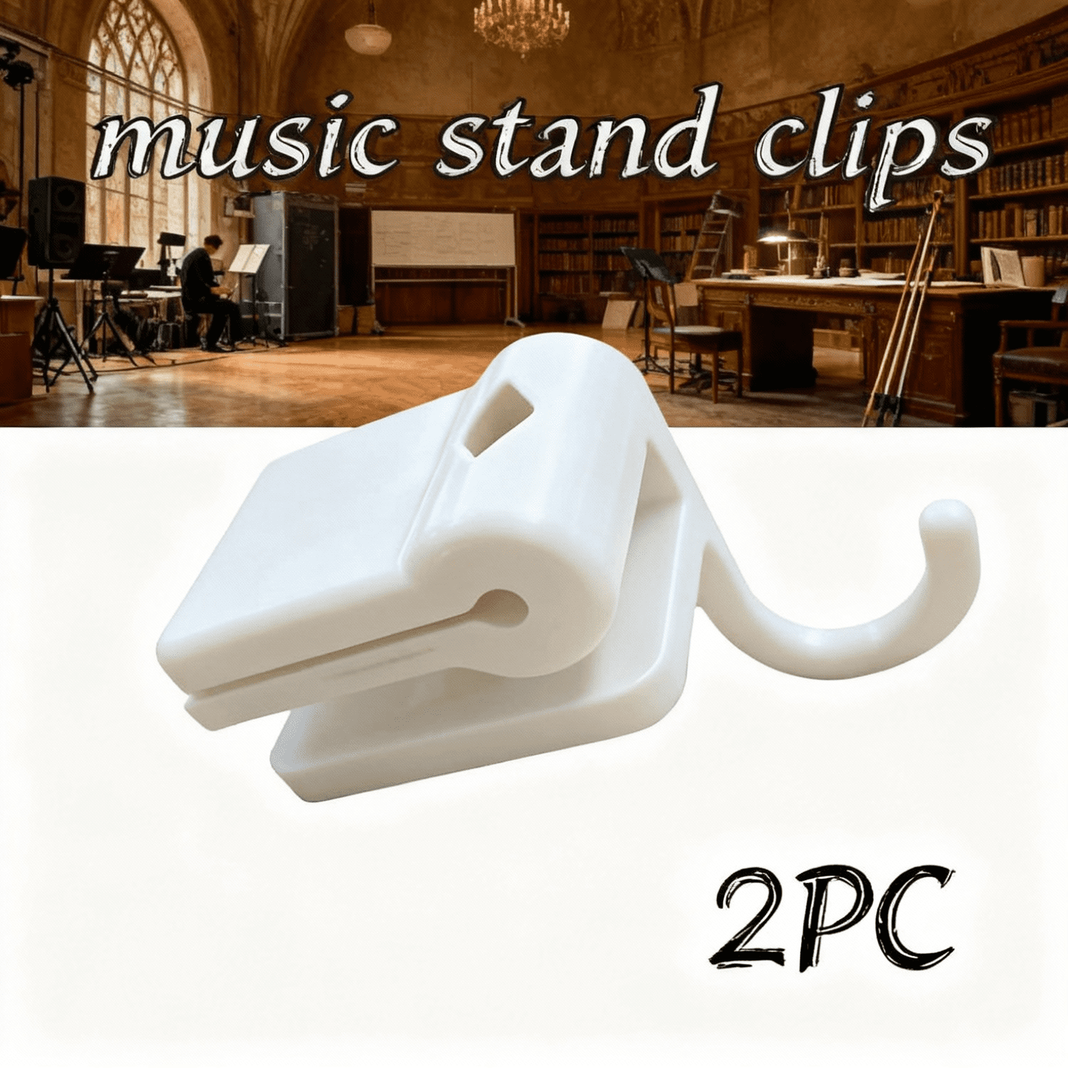 2 PCS Music Stand Clip with Foldable Bow Hook & Pencil Holder - Clip-On ...