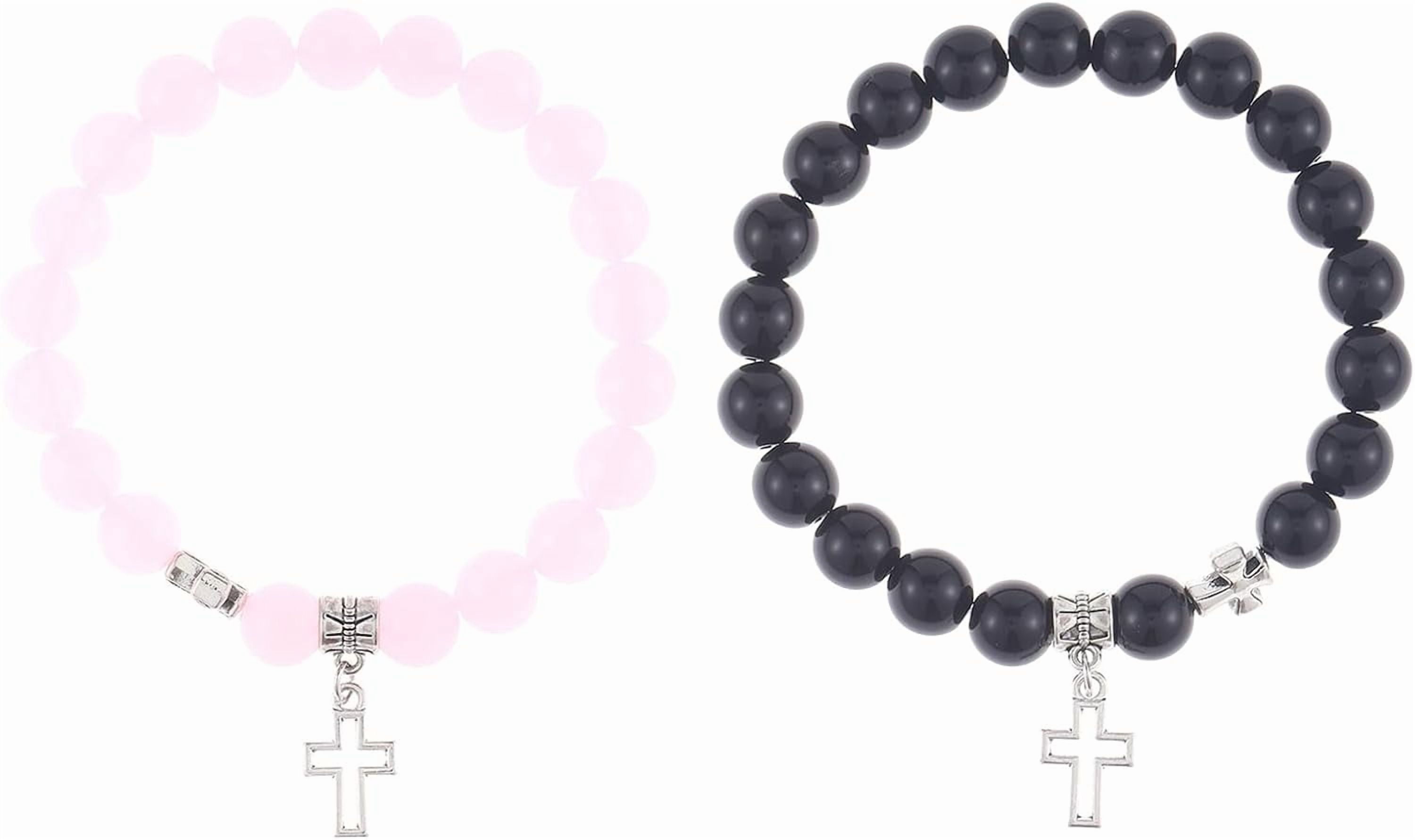 2 PCS Natural Healing Stone Cross Bracelet for Women Fashion Christian ...