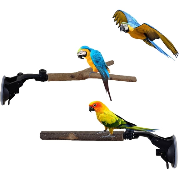 2 PCS Natural Wood Bird Perch with Suction Cup Parrot Shower and Window ...