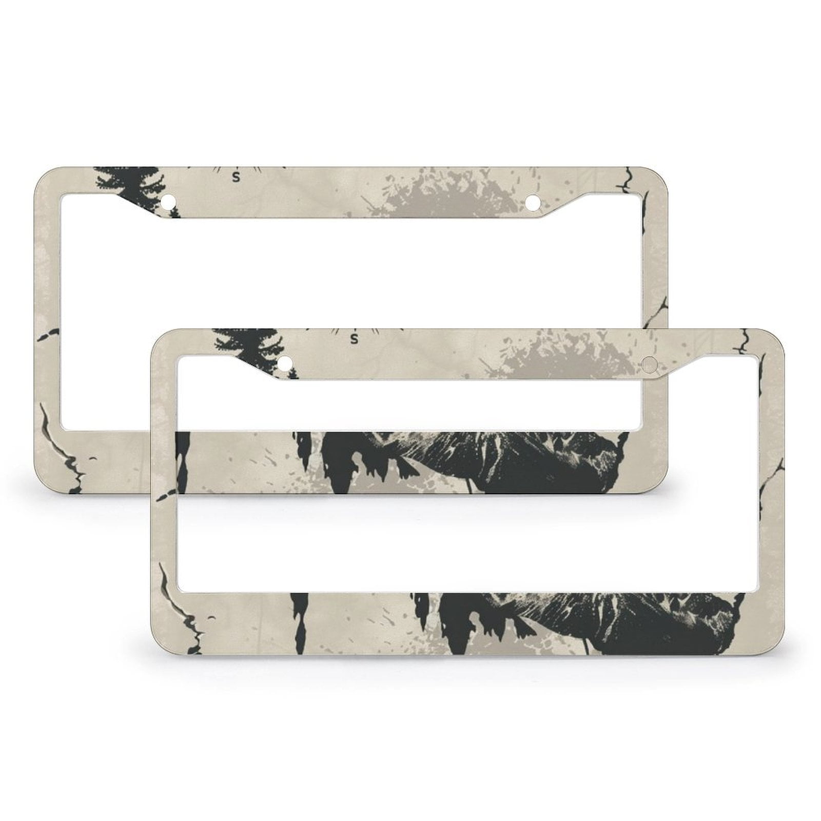 2 PCS Nature Mountain Compass License Plate Frames Nature Travel Auto ...