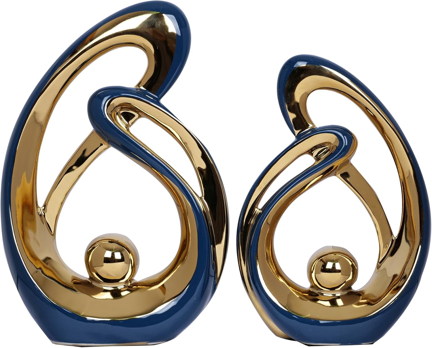 2 PCS Navy Blue Decor Accent Ceramic Statue Blue Gold Mid Century Modern Home Decor Accents ...