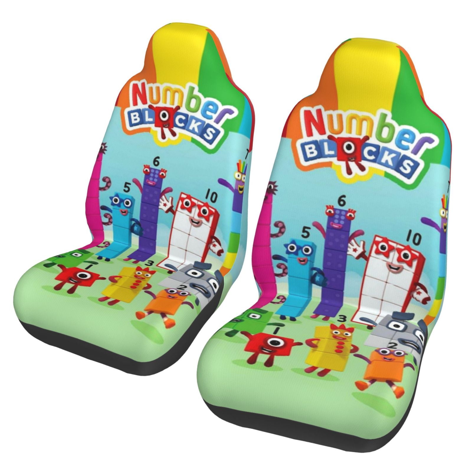 2 PCS Number Cartoon Show Block Car Seat Covers Cartoon Car Interior ...