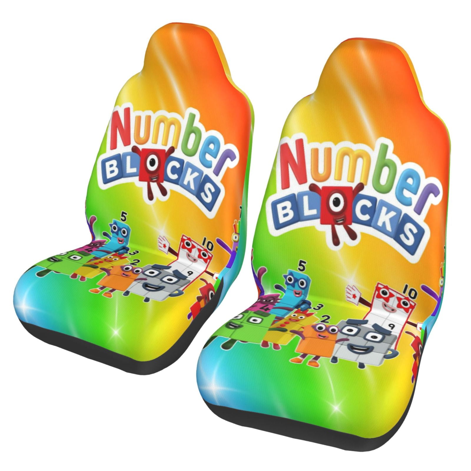 2 PCS Number Cartoon Show Block Car Seat Covers Cartoon Car Interior ...