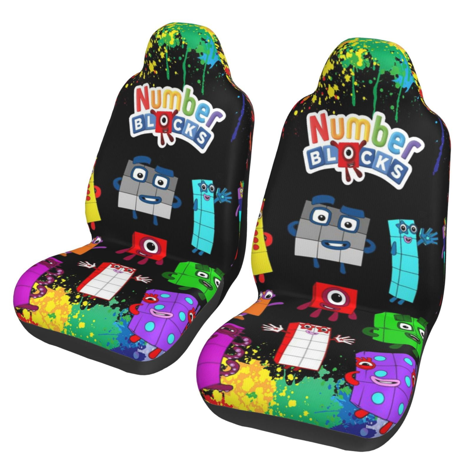 2 PCS Number Cartoon Show Block Car Seat Covers Cartoon Car Interior ...