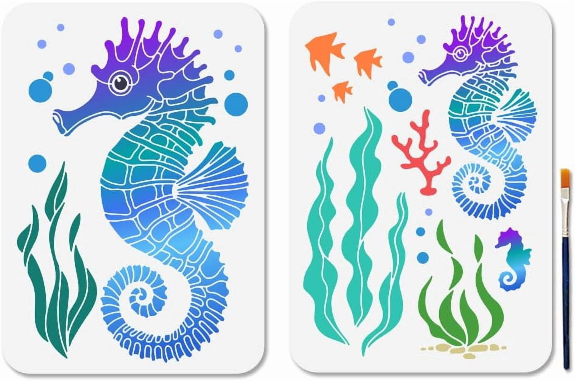 2 PCS Ocean Seahorse Bubbles Stencils 8.3×11.7 inches Sea Waterplants ...