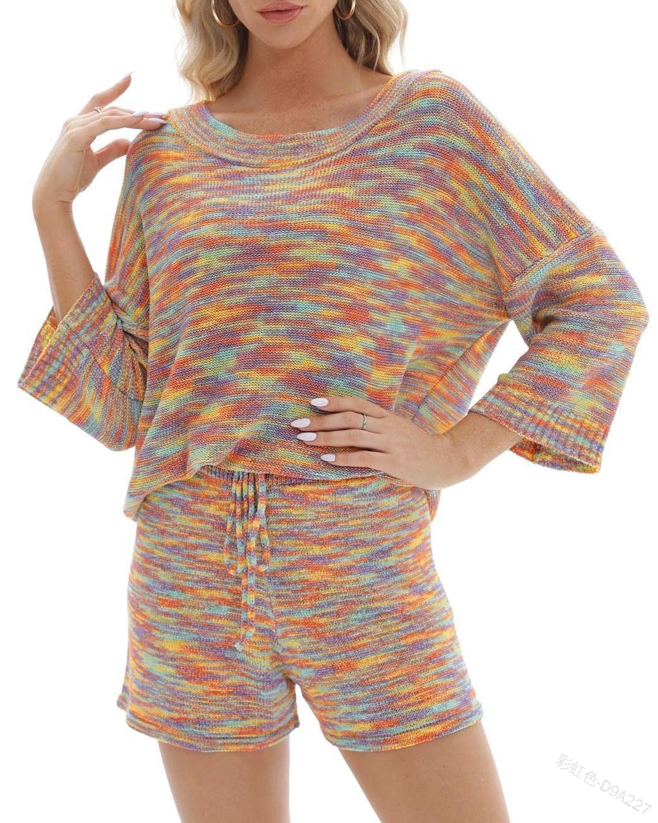 2 PCS Off Shoulder Women's Outfits Sweater Sets Knit Top Shorts ...