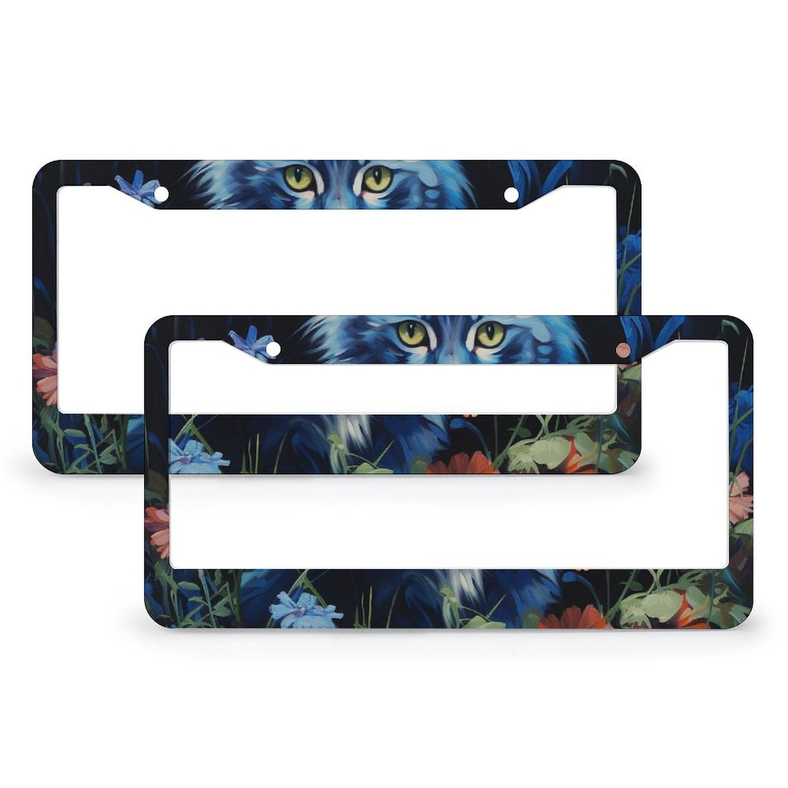 2 PCS Oil Painting Of A Cat Sitting In The Field License Plate Frames ...