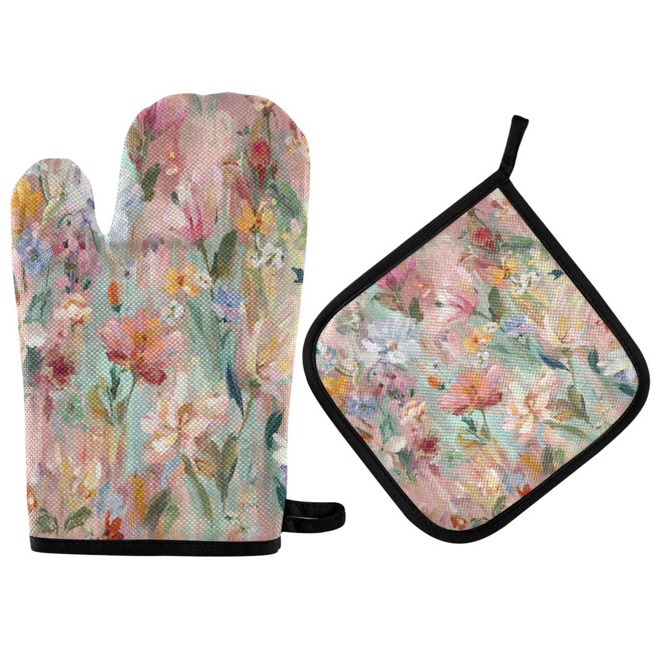 2 PCS Oven Baking Gloves Set Heat Resistant Oven Mitt & Pot Holder Set ...