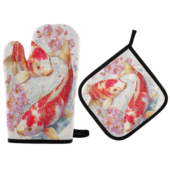 2 PCS Oven Baking Gloves Set Heat Resistant Oven Mitt & Pot Holder Set ...