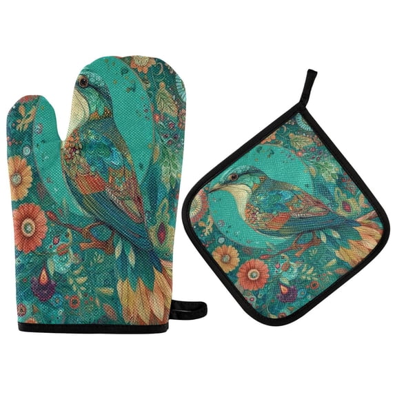 2 PCS Oven Baking Gloves Set Heat Resistant Oven Mitt & Pot Holder Set ...