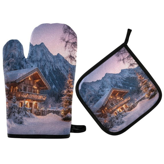 2 PCS Oven Baking Gloves Set Heat Resistant Oven Mitt & Pot Holder Set ...