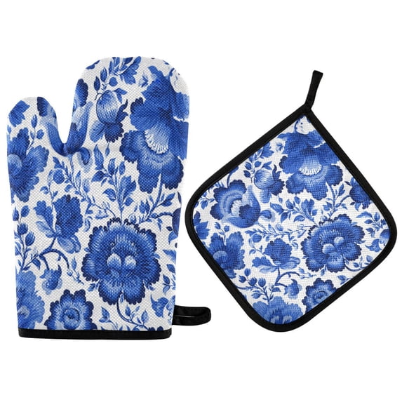 2 PCS Oven Baking Gloves Set Heat Resistant Oven Mitt & Pot Holder Set ...