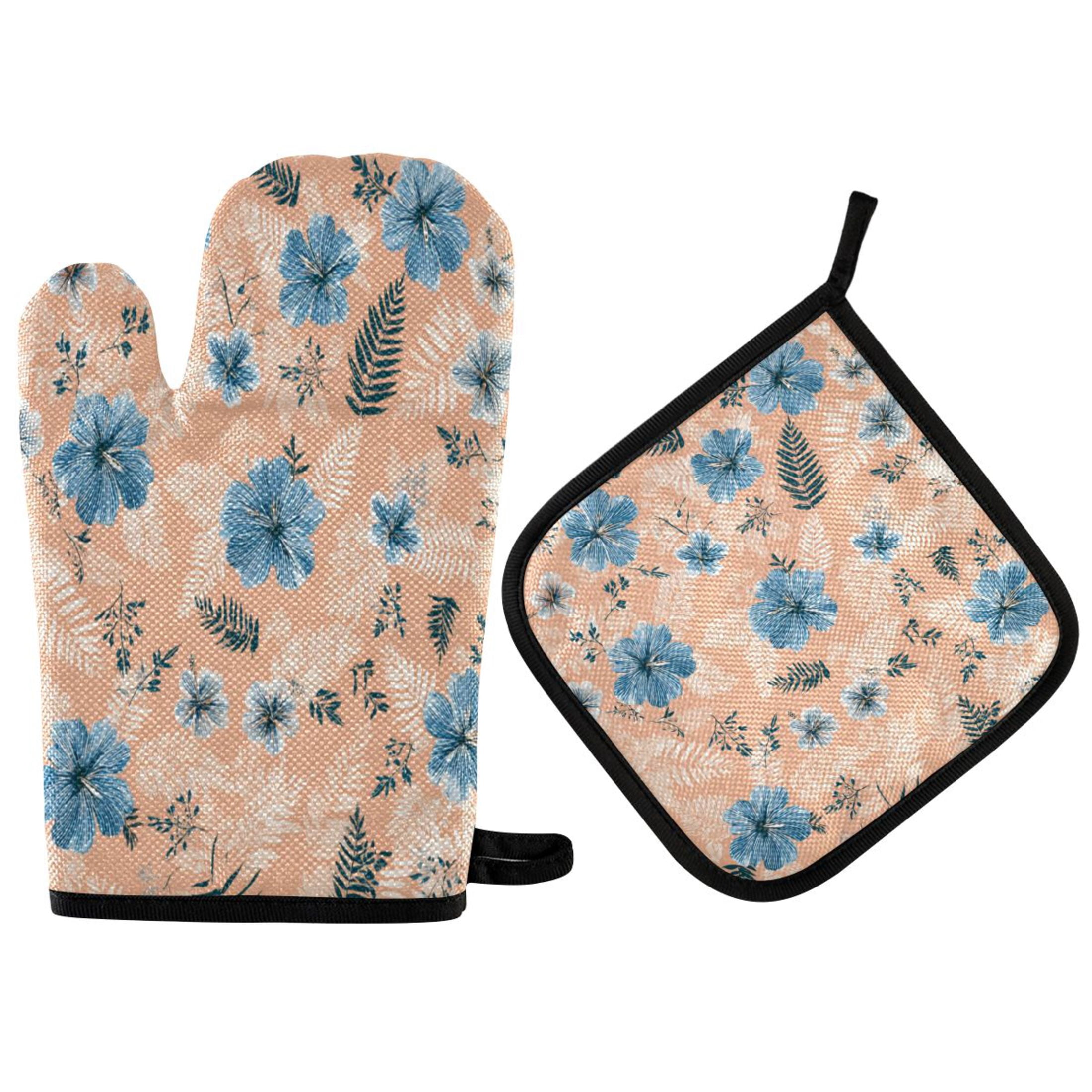 2 PCS Oven Baking Gloves Set Heat Resistant Oven Mitt & Pot Holder Set ...