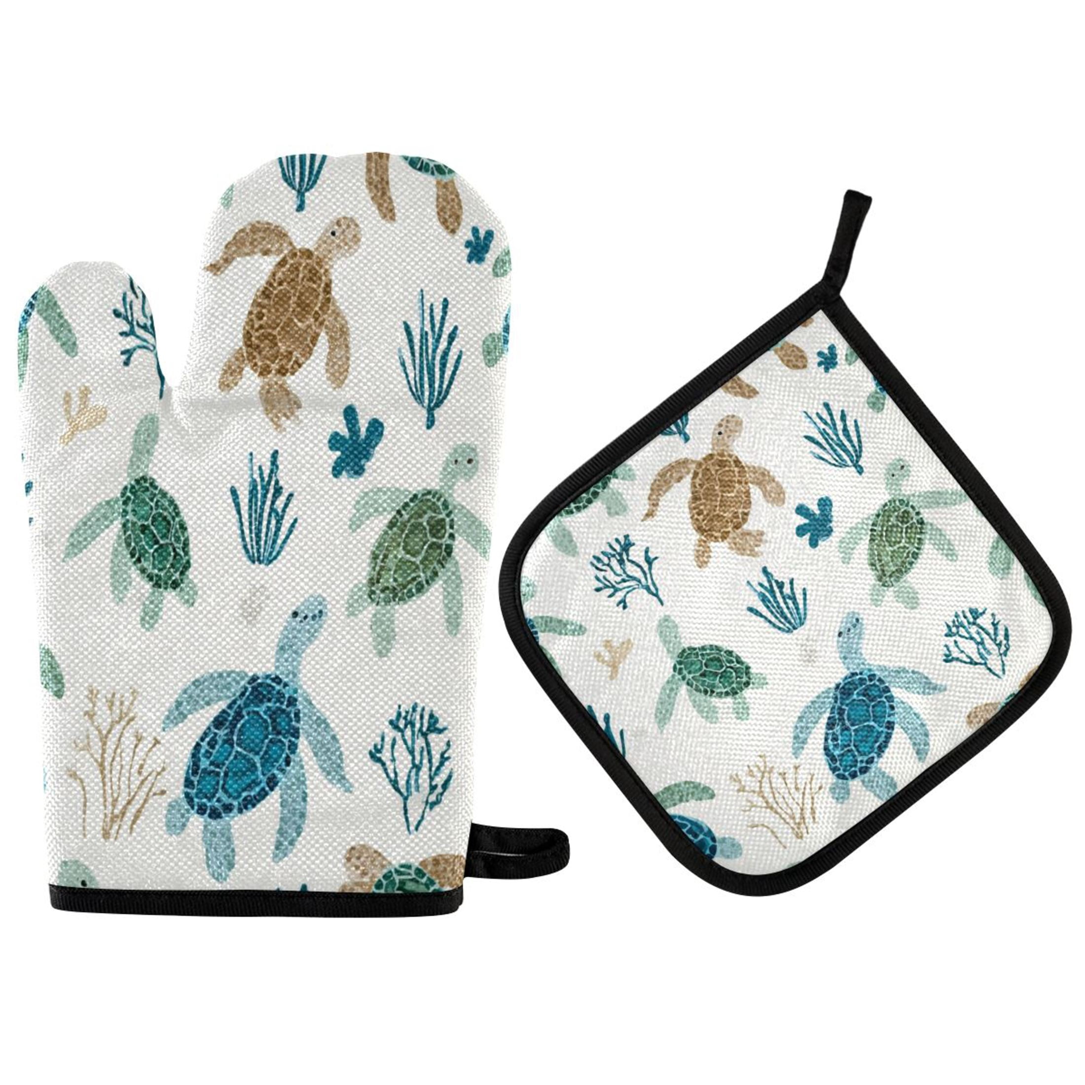 2 PCS Oven Baking Gloves Set Heat Resistant Oven Mitt & Pot Holder Set ...