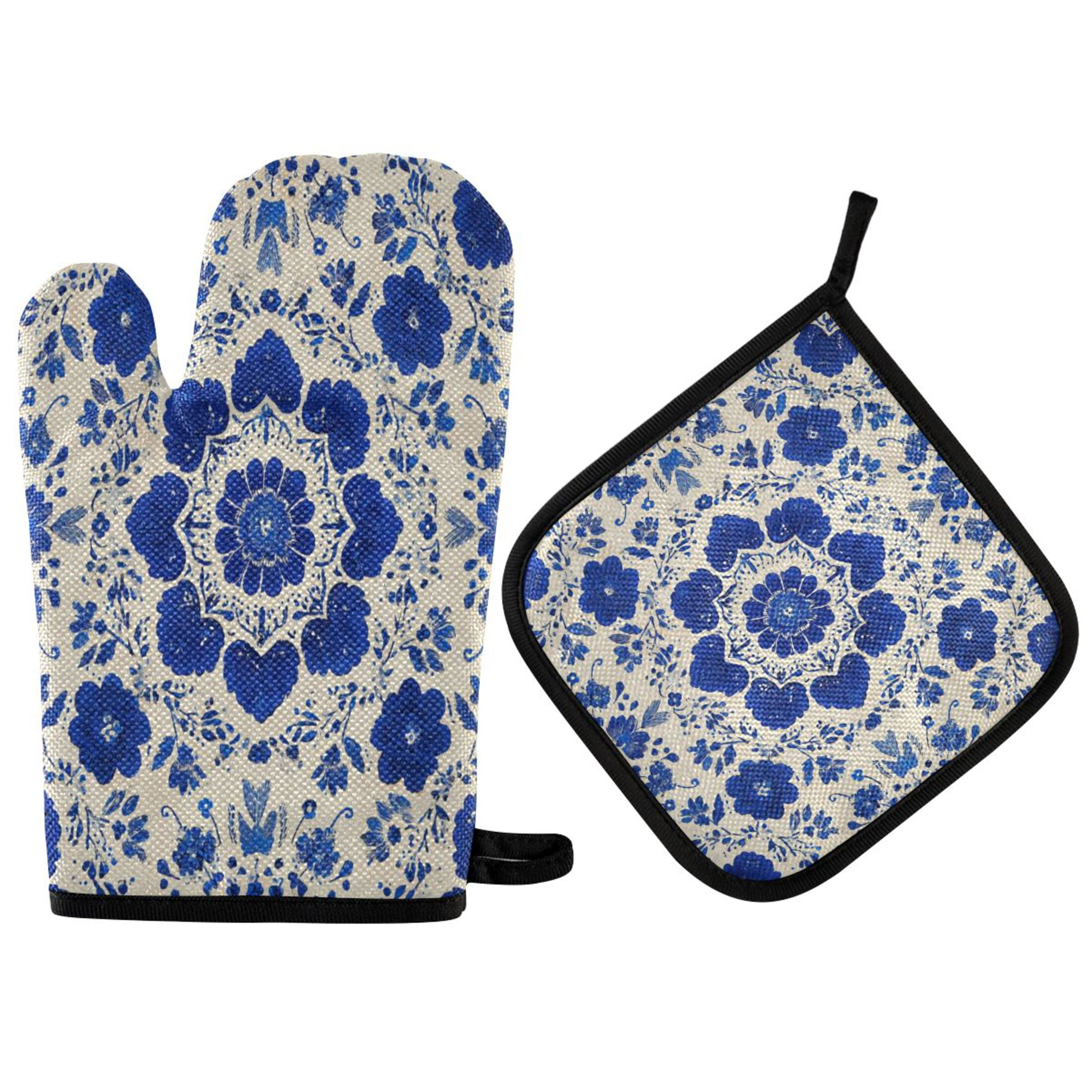 2 PCS Oven Baking Gloves Set Heat Resistant Oven Mitt & Pot Holder Set ...