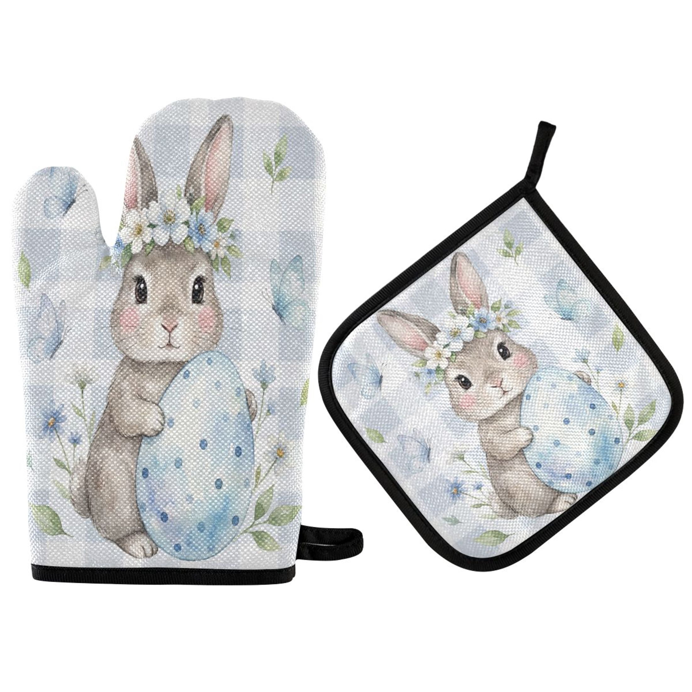 2 PCS Oven Baking Gloves Set Heat Resistant Oven Mitt & Pot Holder Set ...