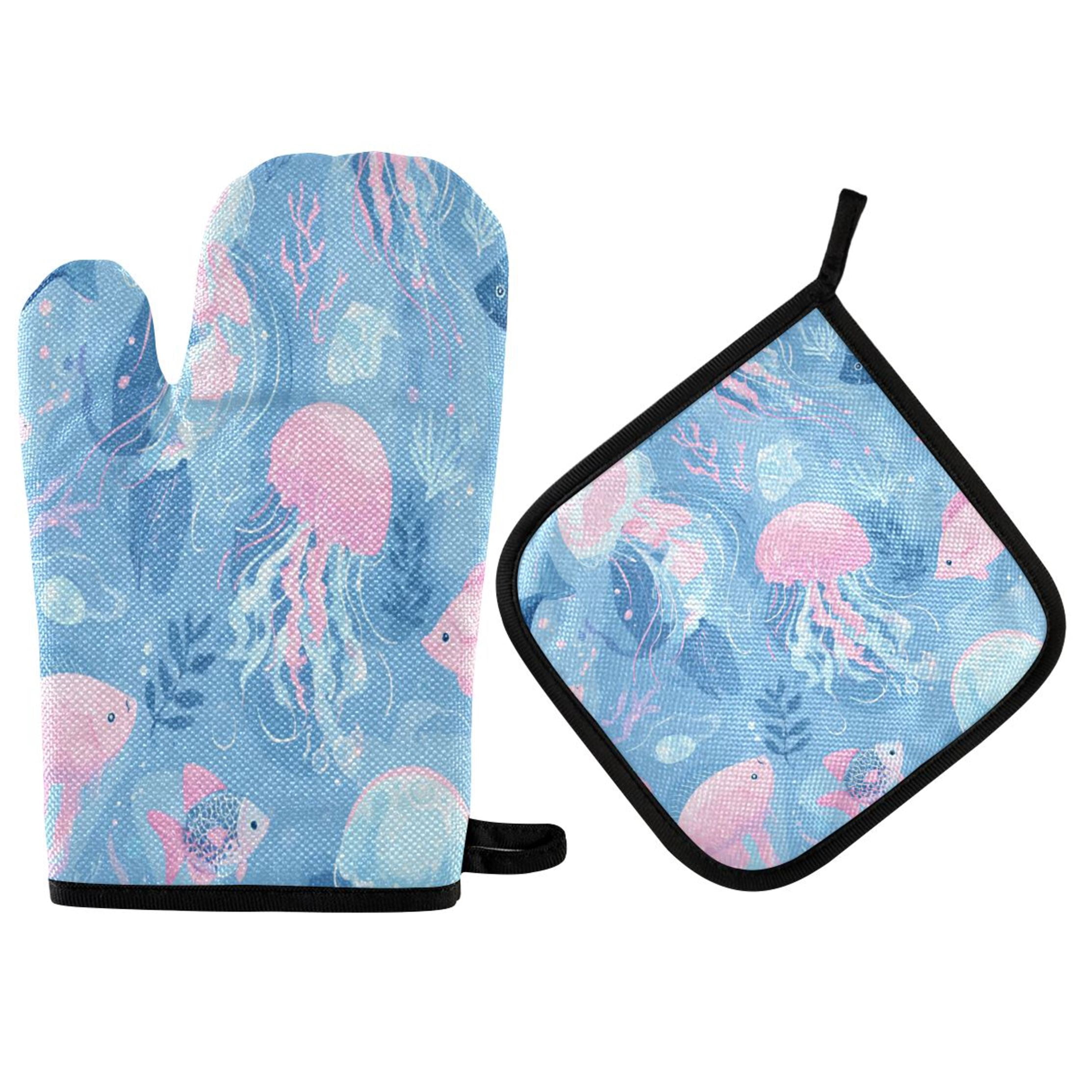 2 PCS Oven Baking Gloves Set Heat Resistant Oven Mitt & Pot Holder Set ...