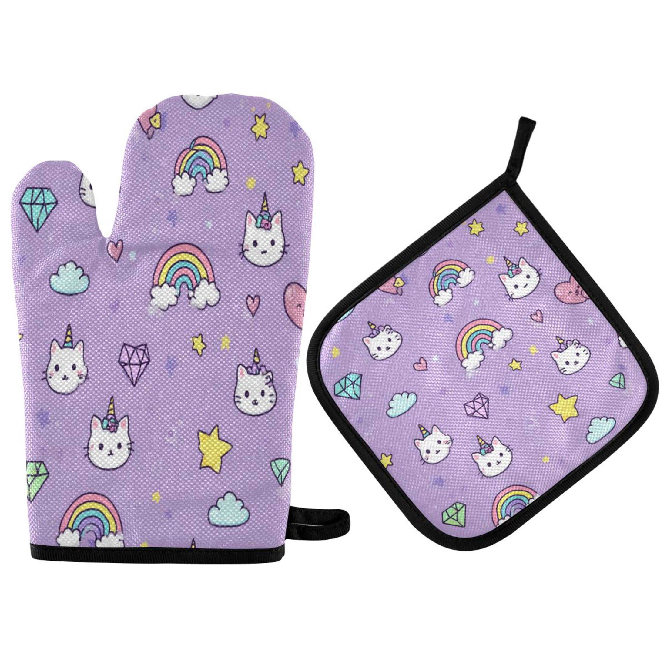 2 PCS Oven Baking Gloves Set Heat Resistant Oven Mitt & Pot Holder Set ...