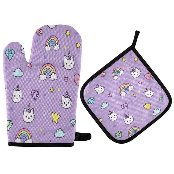 2 PCS Oven Baking Gloves Set Heat Resistant Oven Mitt & Pot Holder Set ...