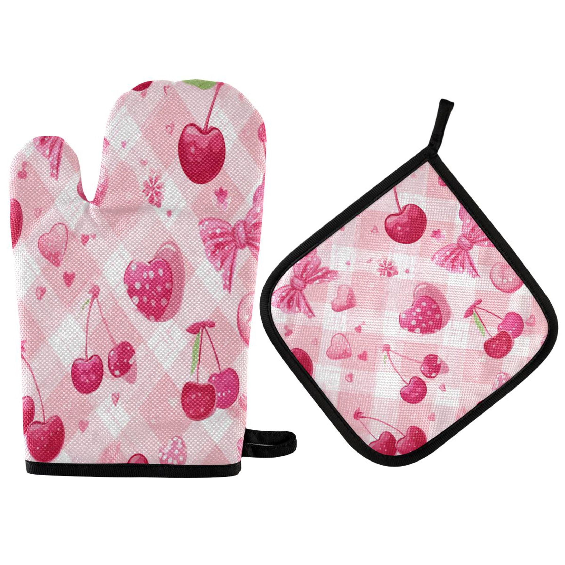 2 PCS Oven Baking Gloves Set Heat Resistant Oven Mitt & Pot Holder Set ...
