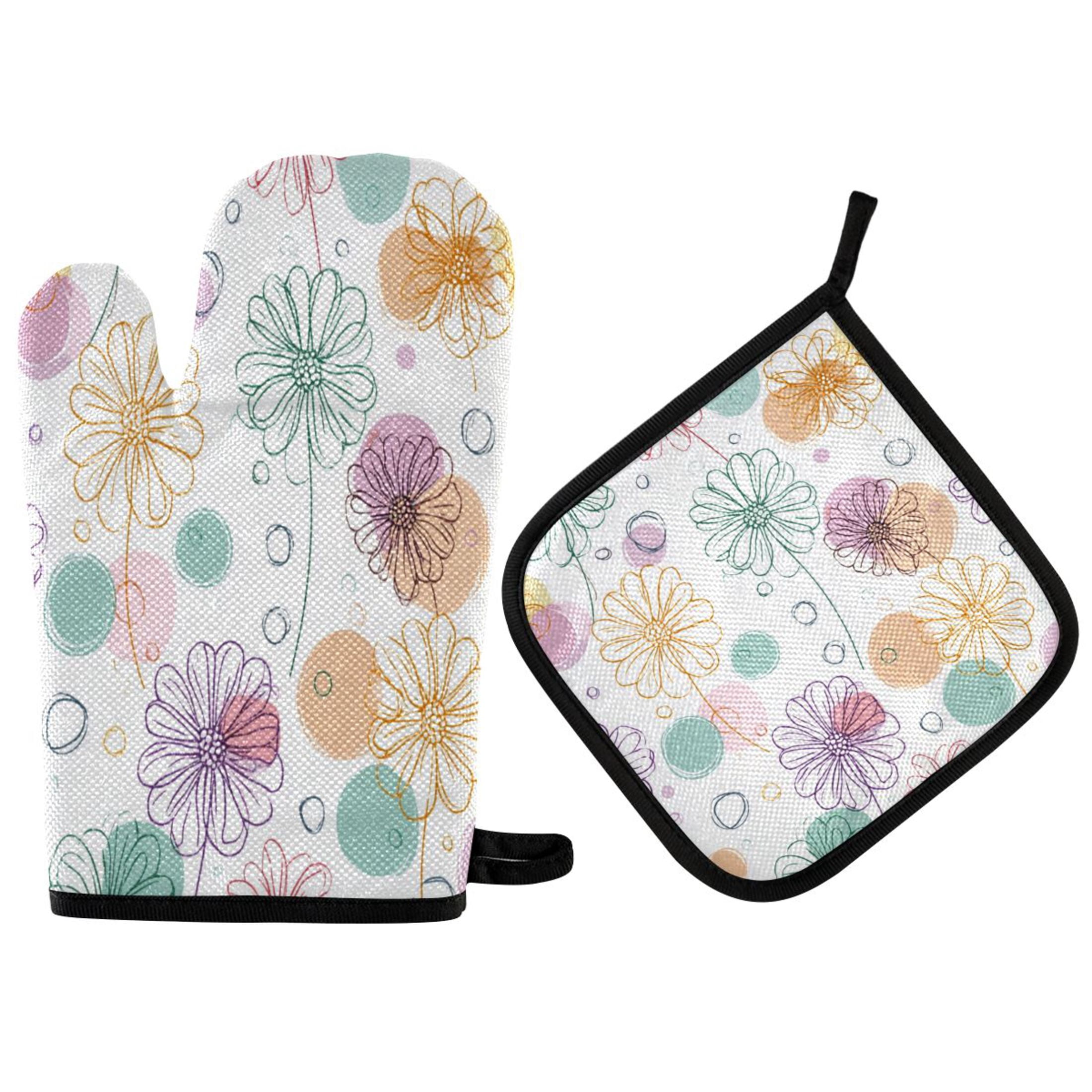 2 PCS Oven Baking Gloves Set Heat Resistant Oven Mitt & Pot Holder Set ...