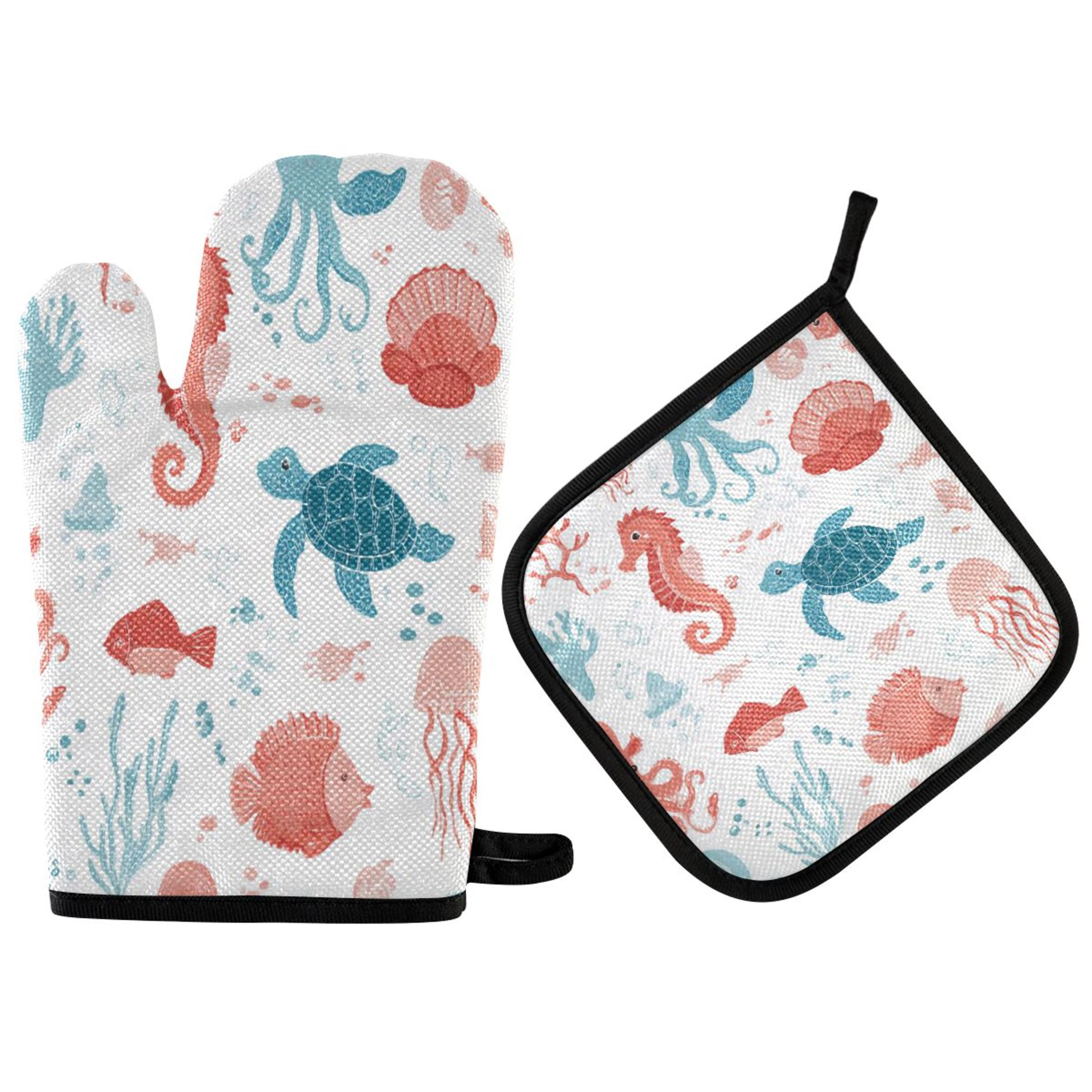 2 PCS Oven Baking Gloves Set Heat Resistant Oven Mitt & Pot Holder Set ...