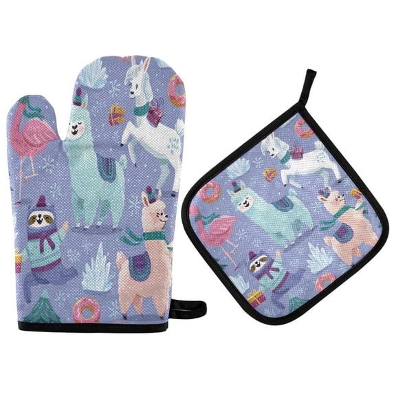 2 PCS Oven Baking Gloves Set Heat Resistant Oven Mitt & Pot Holder Set ...