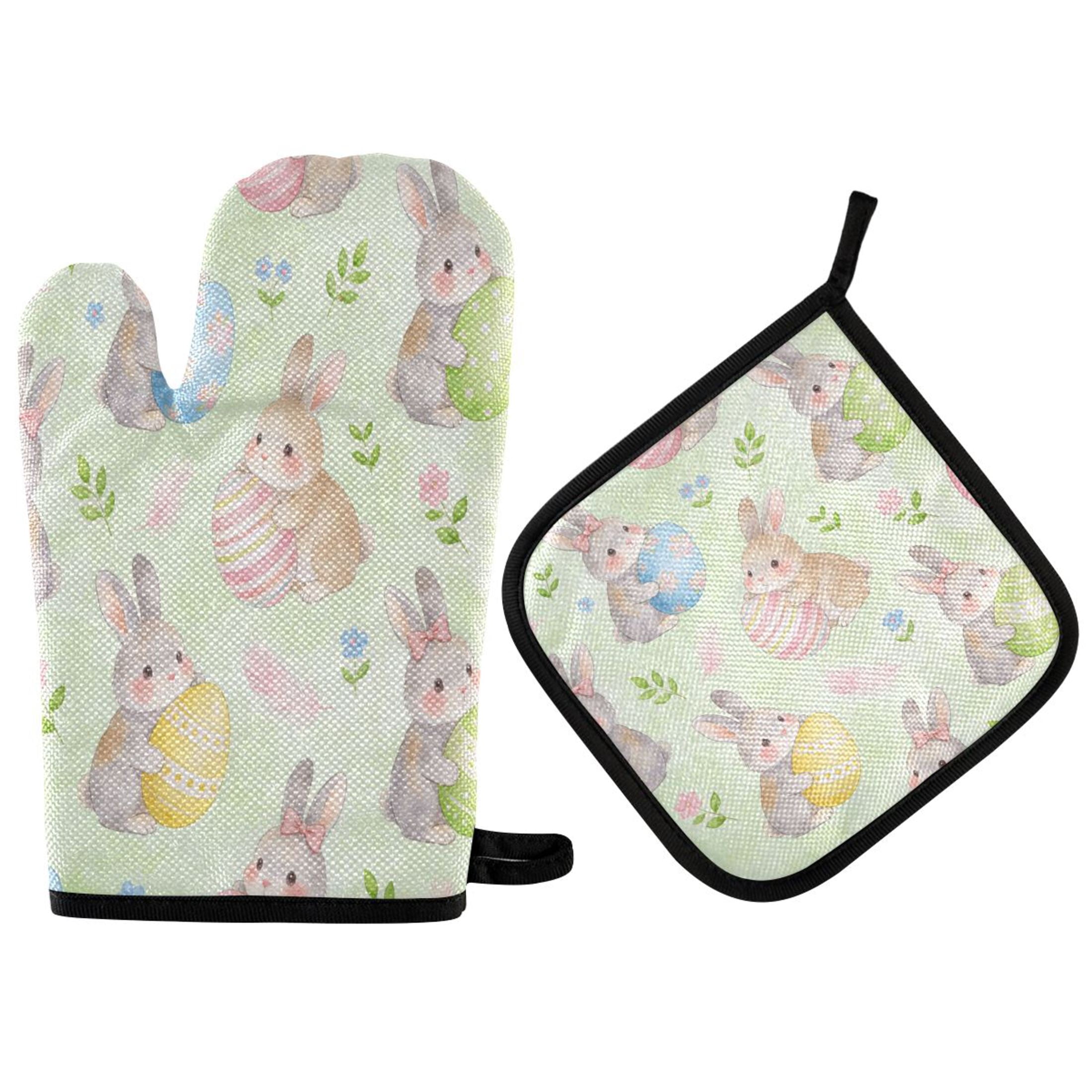 2 PCS Oven Baking Gloves Set Heat Resistant Oven Mitt & Pot Holder Set ...