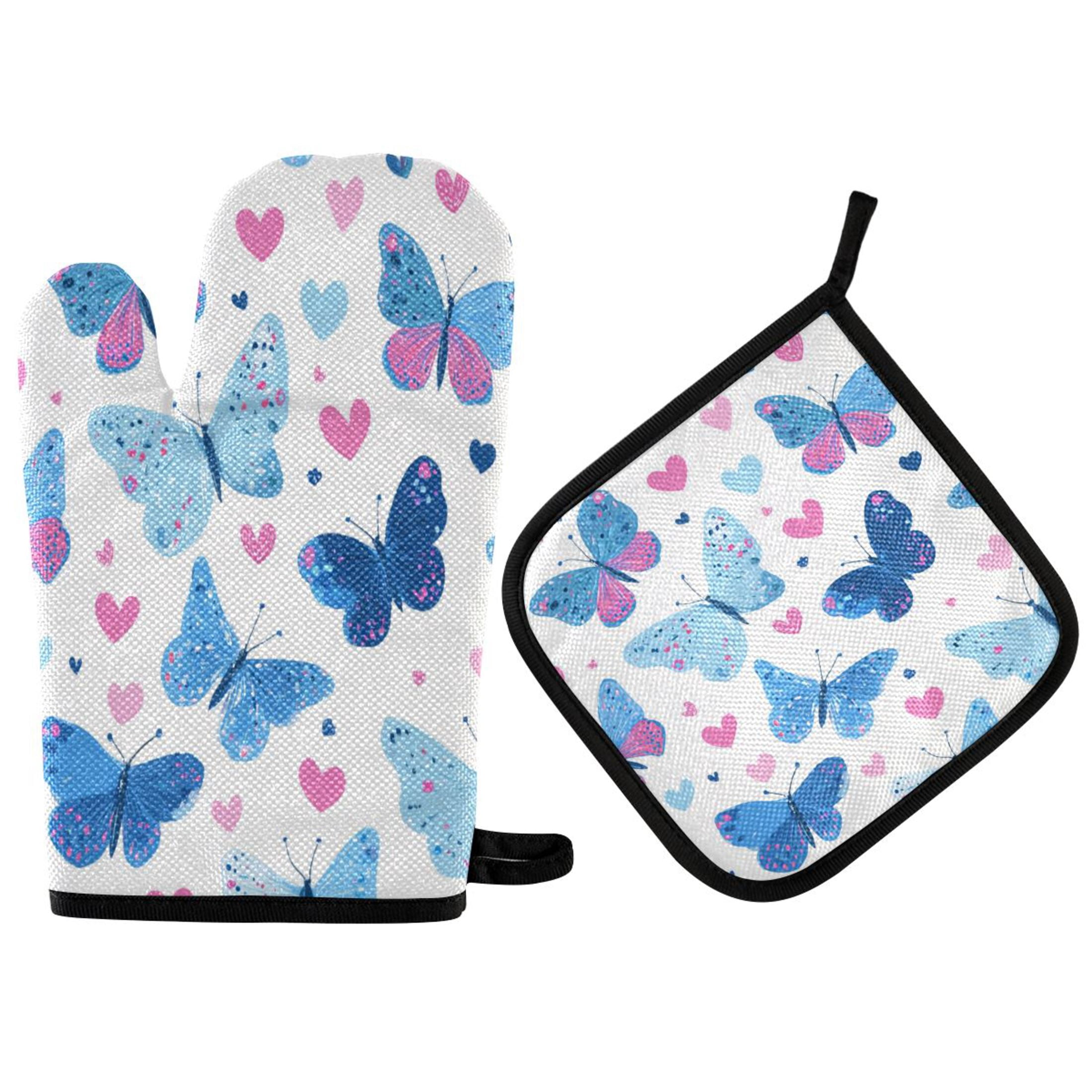 2 PCS Oven Baking Gloves Set Heat Resistant Oven Mitt & Pot Holder Set ...