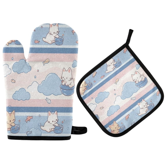 2 PCS Oven Baking Gloves Set Heat Resistant Oven Mitt & Pot Holder Set ...