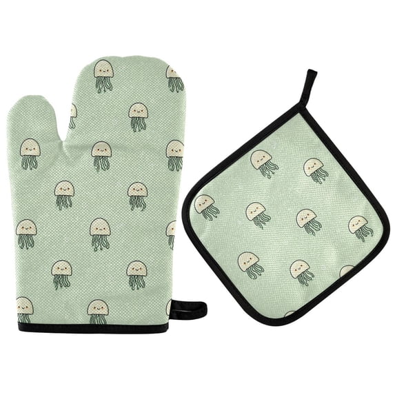 2 PCS Oven Baking Gloves Set Heat Resistant Oven Mitt & Pot Holder Set ...