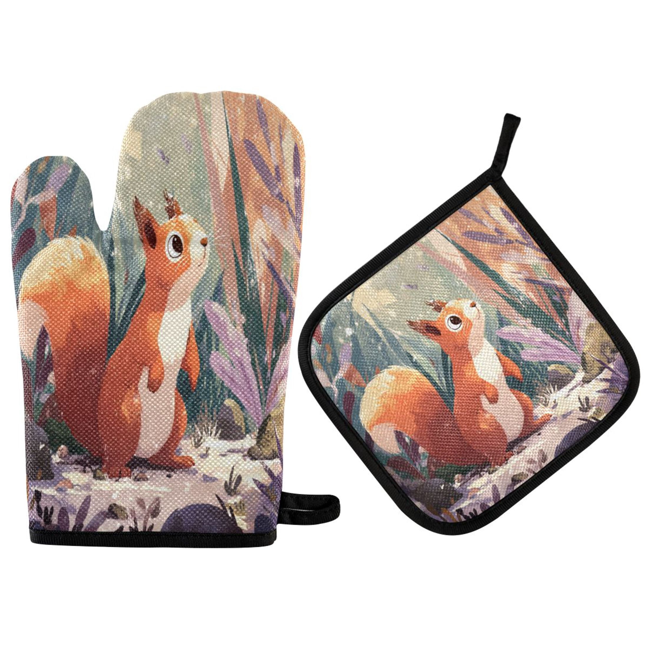 2 PCS Oven Baking Gloves Set Heat Resistant Oven Mitt & Pot Holder Set ...