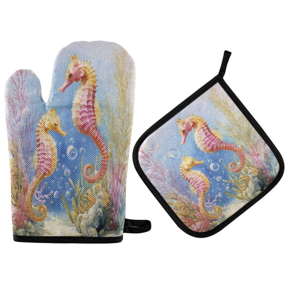 2 PCS Oven Baking Gloves Set Heat Resistant Oven Mitt & Pot Holder Set ...
