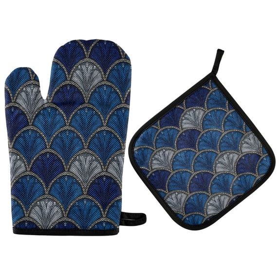 2 PCS Oven Baking Gloves Set Heat Resistant Oven Mitt & Pot Holder Set ...